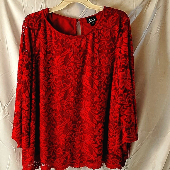 Simply Emma | Tops | Simply Emma Red Lace Long Sleeve Top Size 2x ...